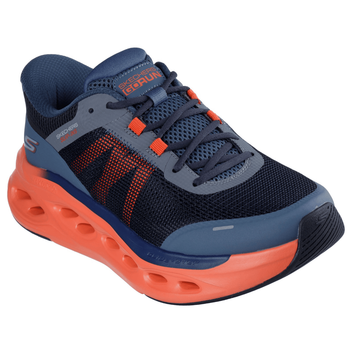 Skechers Mens Max Cushioning Glide Step Slip-Ins Trainers - Navy/Orang – Avenue 85
