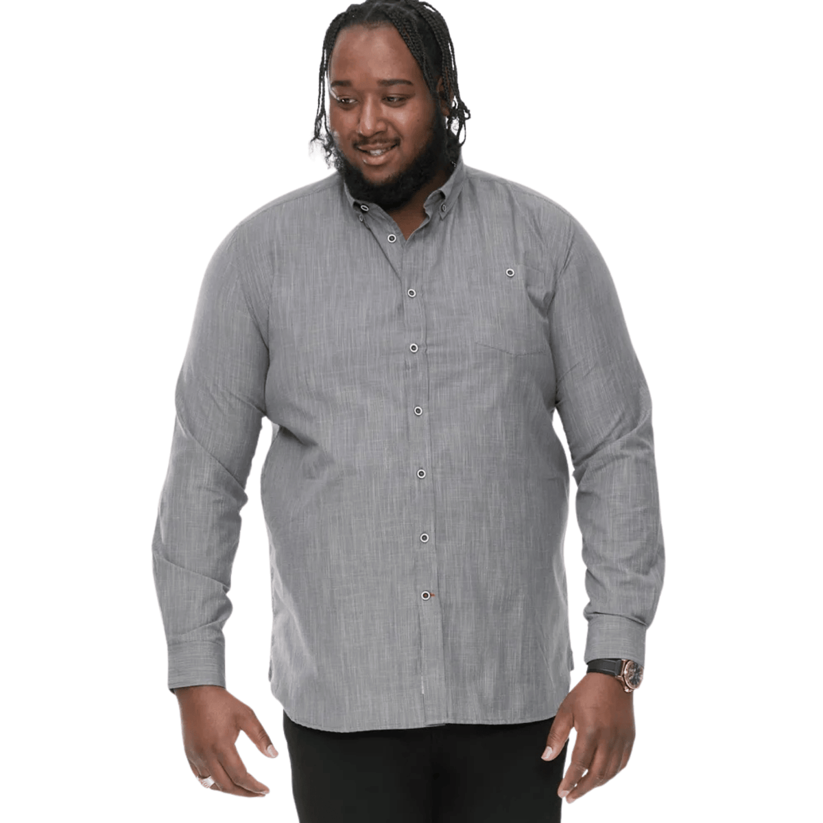 D555 Mens Radcliffe Big & Tall Cross Hatch With Pocket Long Sleeve Shi ...