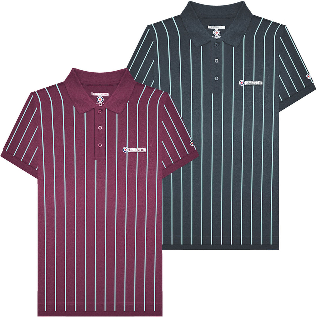 Lambretta Mens Pinstripe Short Sleeve 3 Button Placket Cotton Polo Shi ...