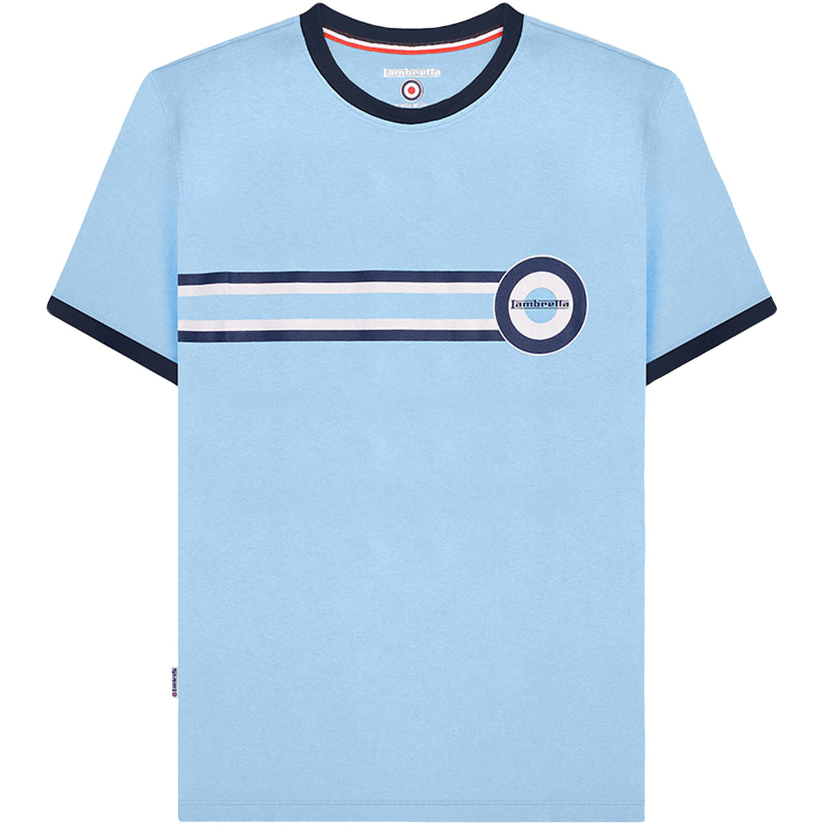 Lambretta Mens Target Stripe Crew Neck Ringer T-Shirt - Sky Blue ...